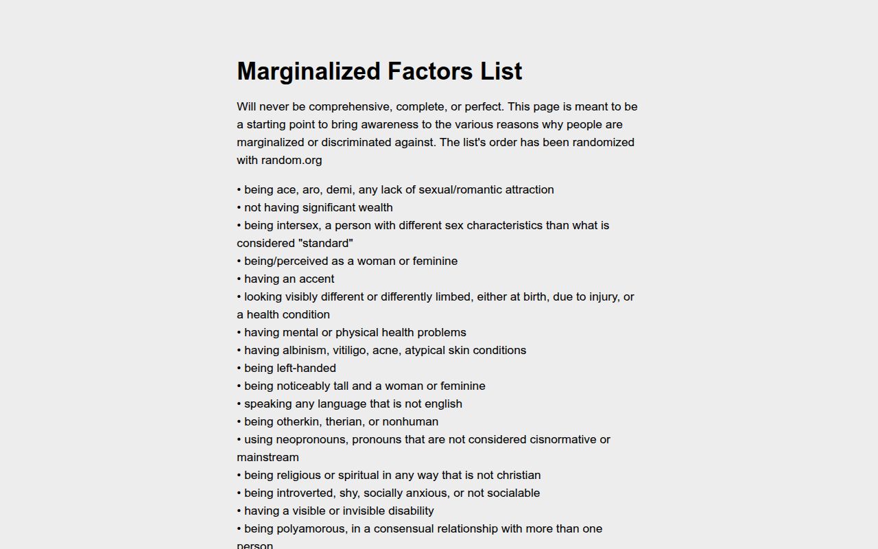 Marginalized Identities List